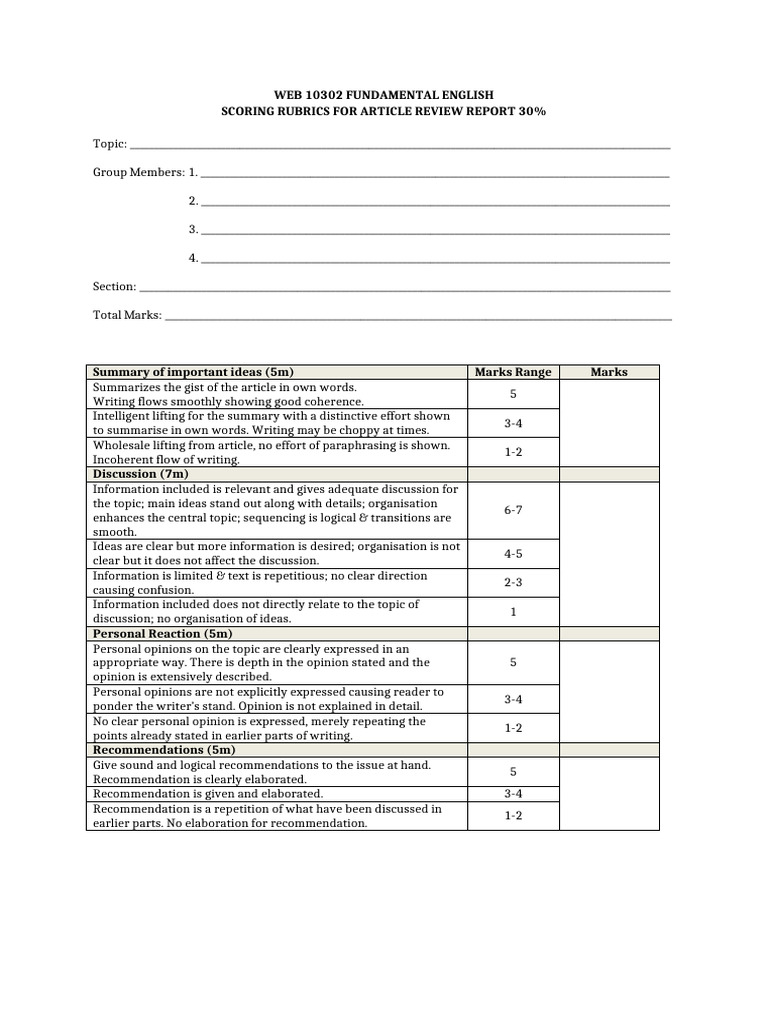 Article Review Score Sheet | PDF