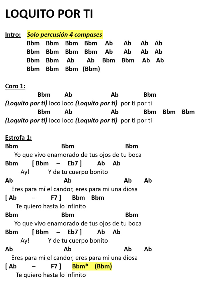 Loquito Por Ti - Letra y Acordes | PDF