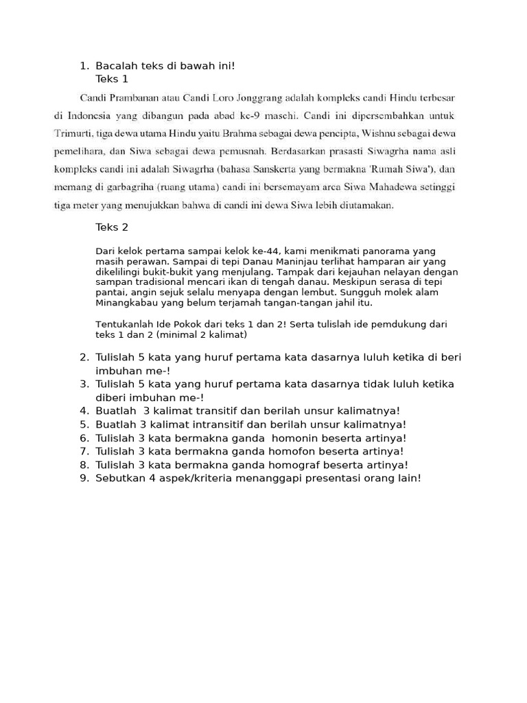 SUMATIF BINDO BAB 2 KLS 4 | PDF