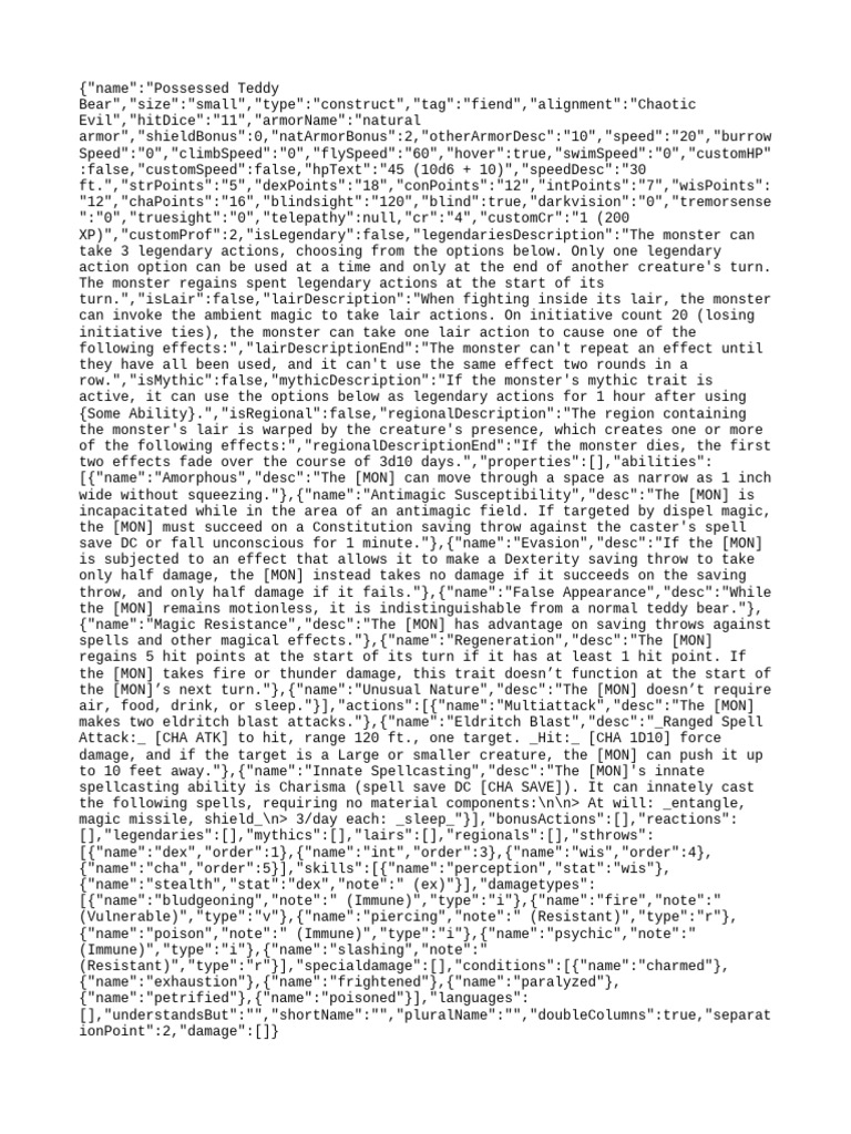 Possessed Teddy Bear.monster | PDF