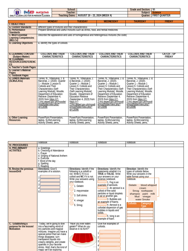 G6 Q1W4 DLL SCIENCE (MELCs) | PDF