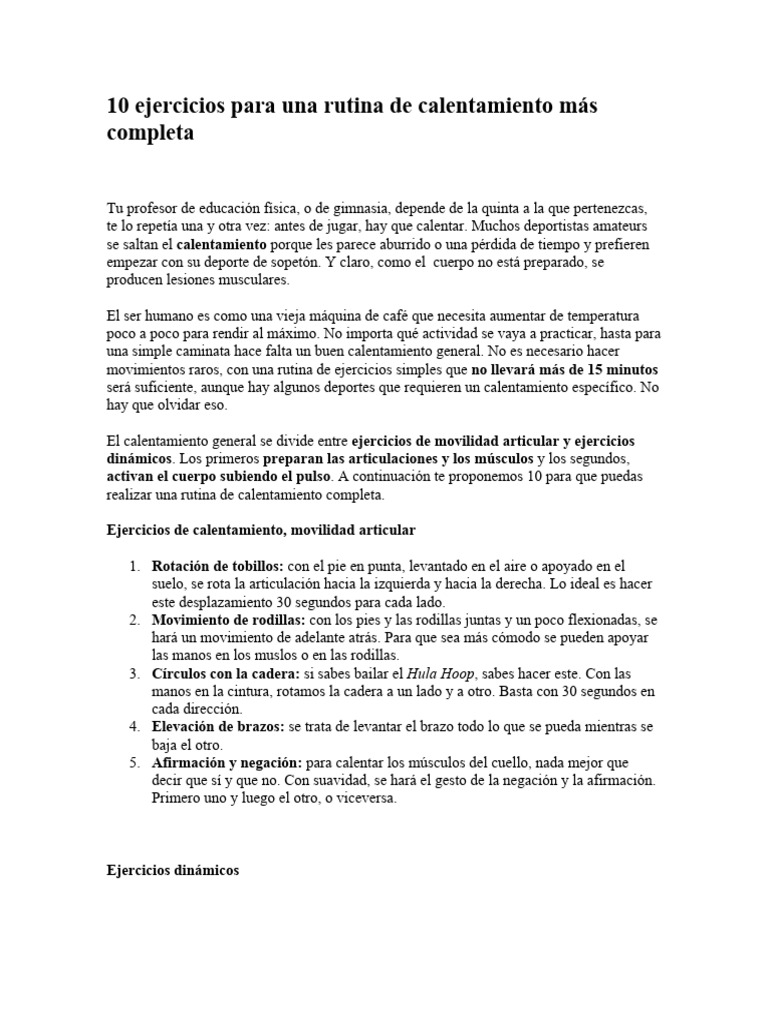 10 Ejercicios de Calentamiento | PDF