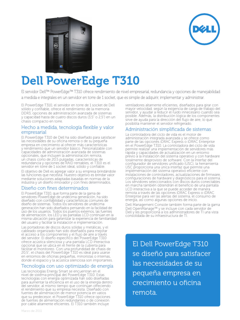 PowerEdge T310 Spec Sheet La | PDF