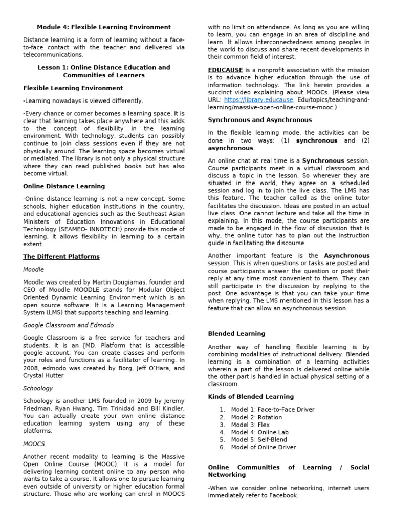 Flexible Learning Environment Pdf Moodle Distance Education
