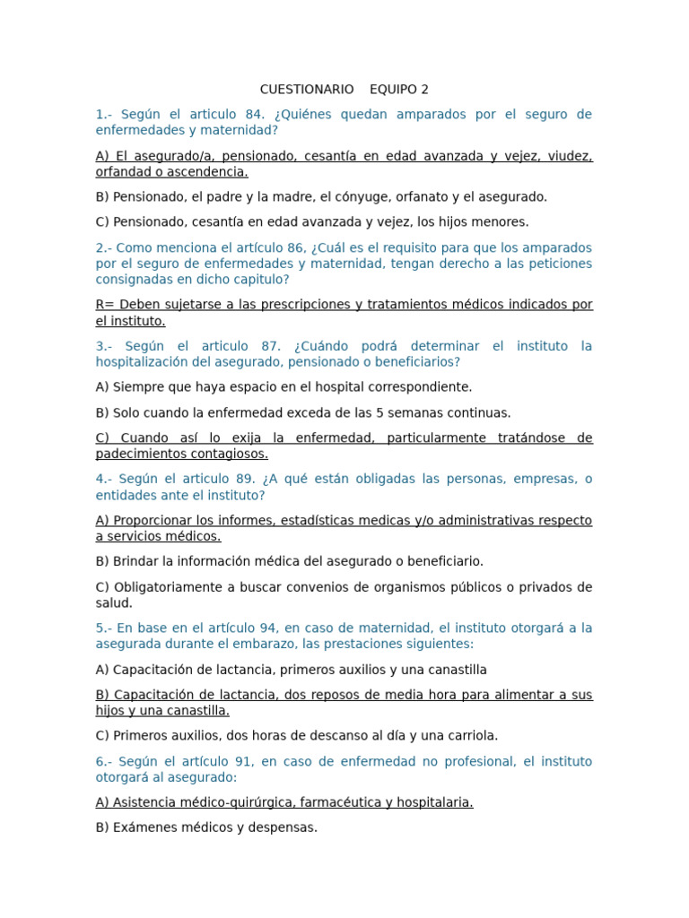 Cuestionario Equipo 2 | PDF