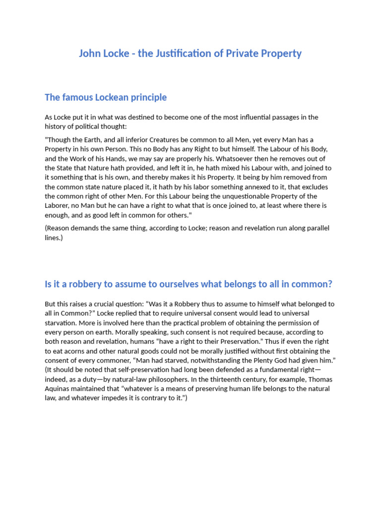 (GS) John Locke - The Justification of Private Property - George S ...