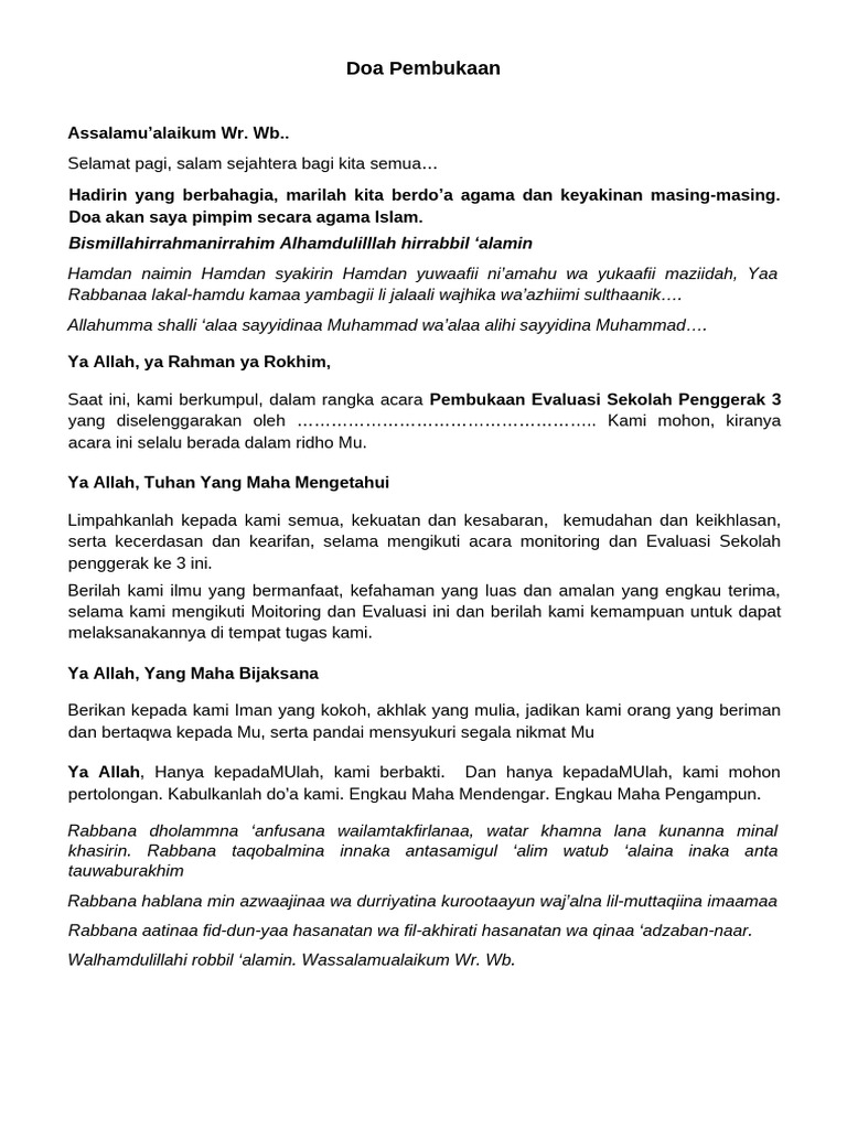 Doa Pembukaan Dan Penutupan Diklat | PDF
