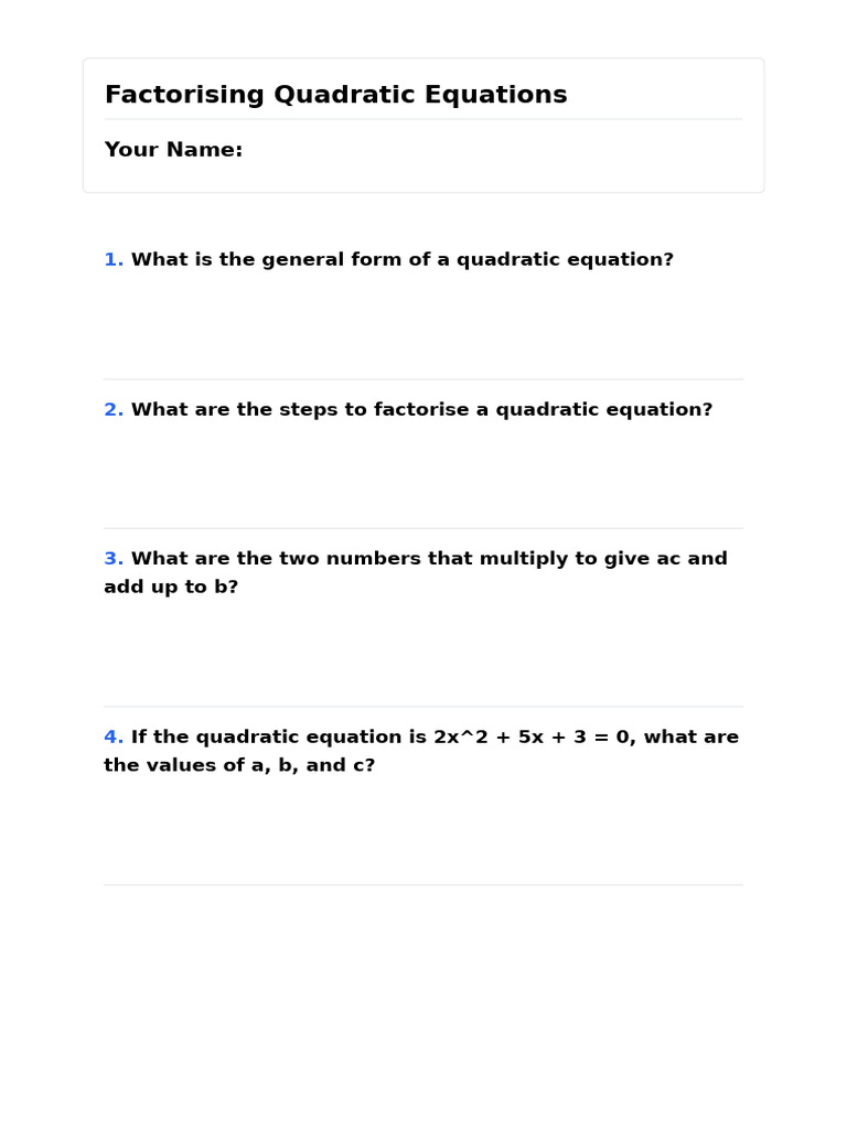 Factorising Quadratic Equations | PDF