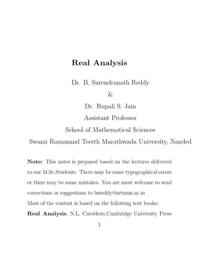 Real Analysis Lecture Notes by Reddy & Jain | PDF | Real Analysis ...