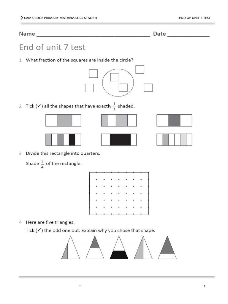 Prim Maths 4 2ed TR Unit 7 Test | PDF