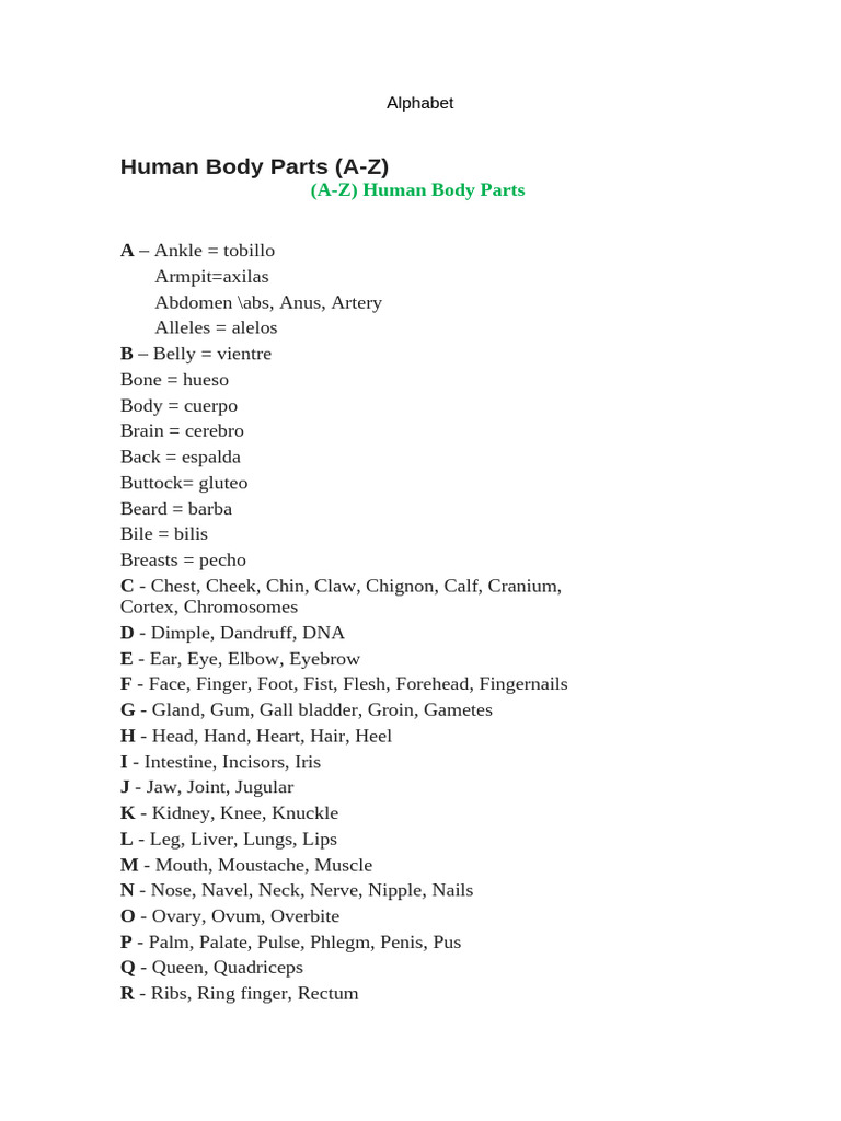 Alphabet - Human Body Parts | PDF