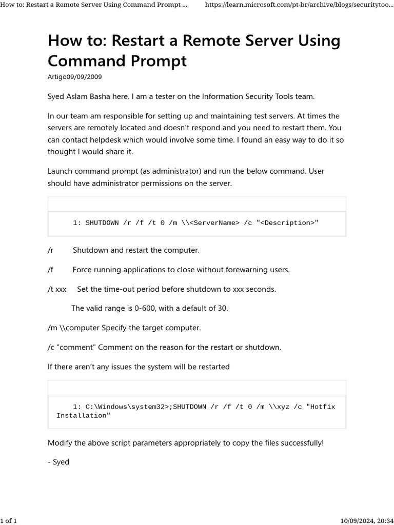 How To - Restart A Remote Server Using Command Prompt - Microsoft Learn ...