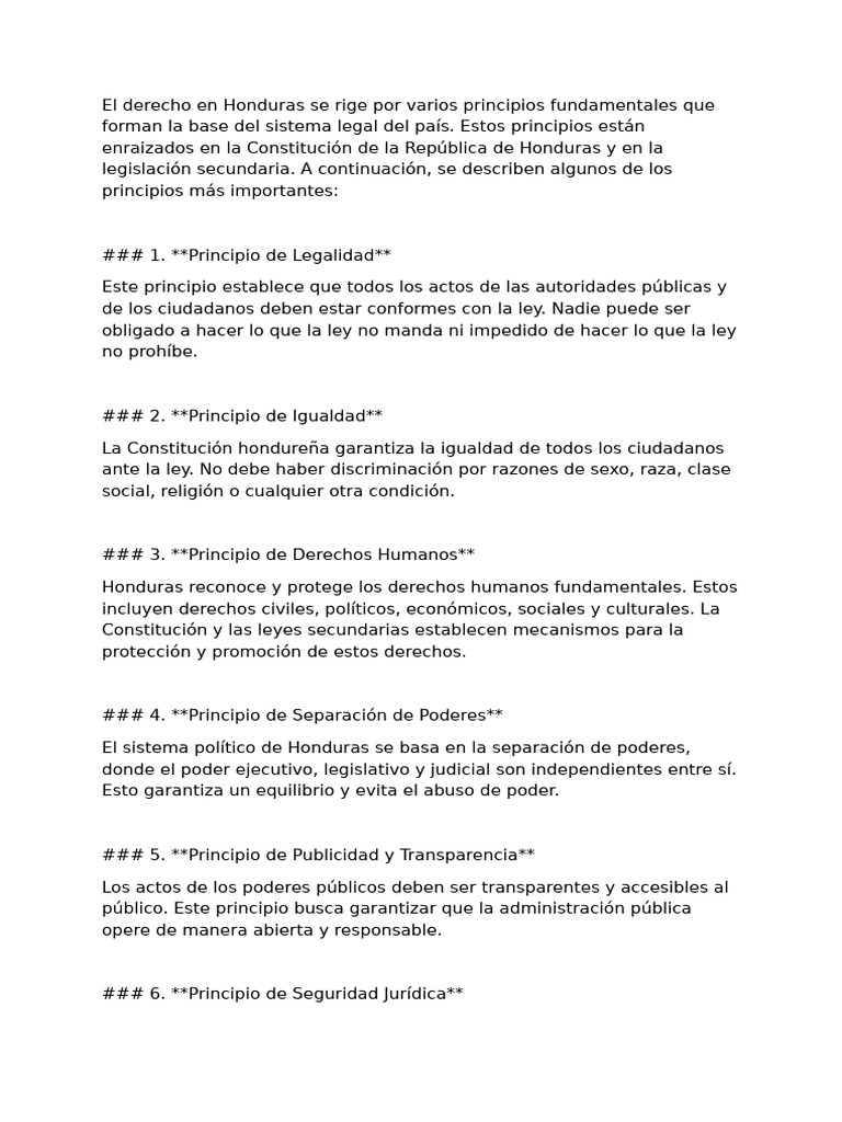El Derecho en Honduras Se Rige Por Varios Principios Fundamentales Que ...