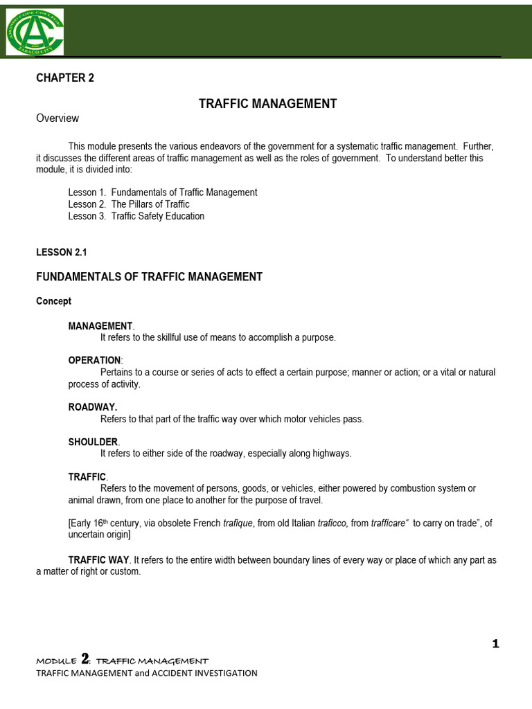 Traffic Management and Accident Investigation Module 2 | PDF