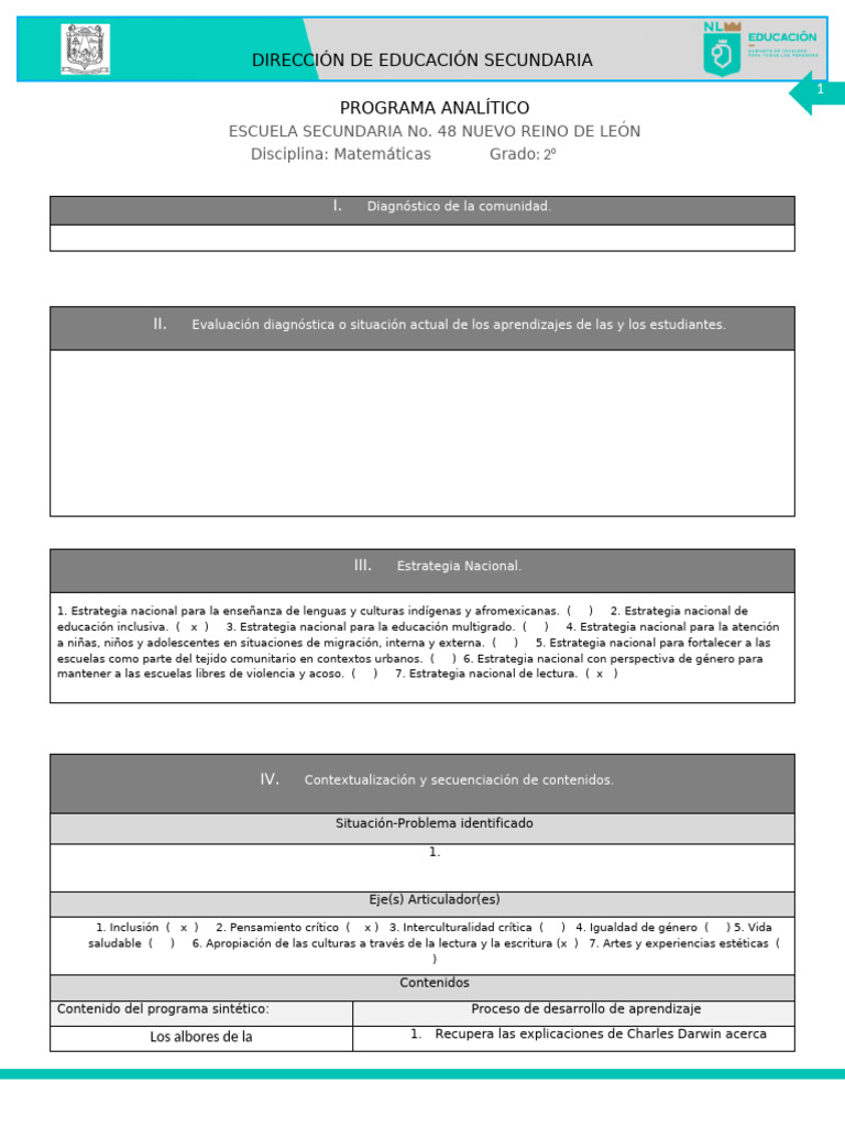 Formato Programa Analítico Pdf