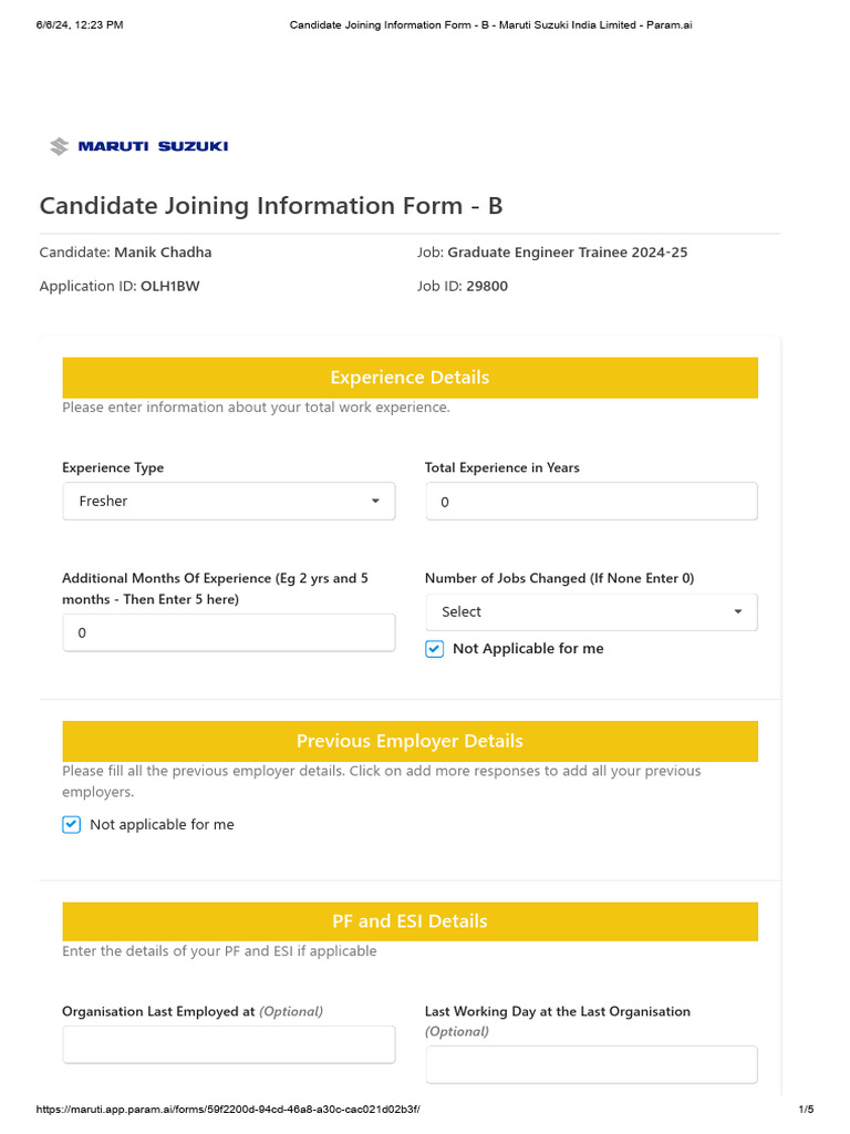 Candidate Joining Information Form - B - Maruti Suzuki India Limited ...