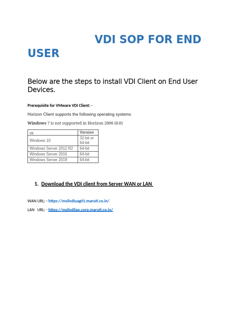 Sop For Vdi End User Support | PDF