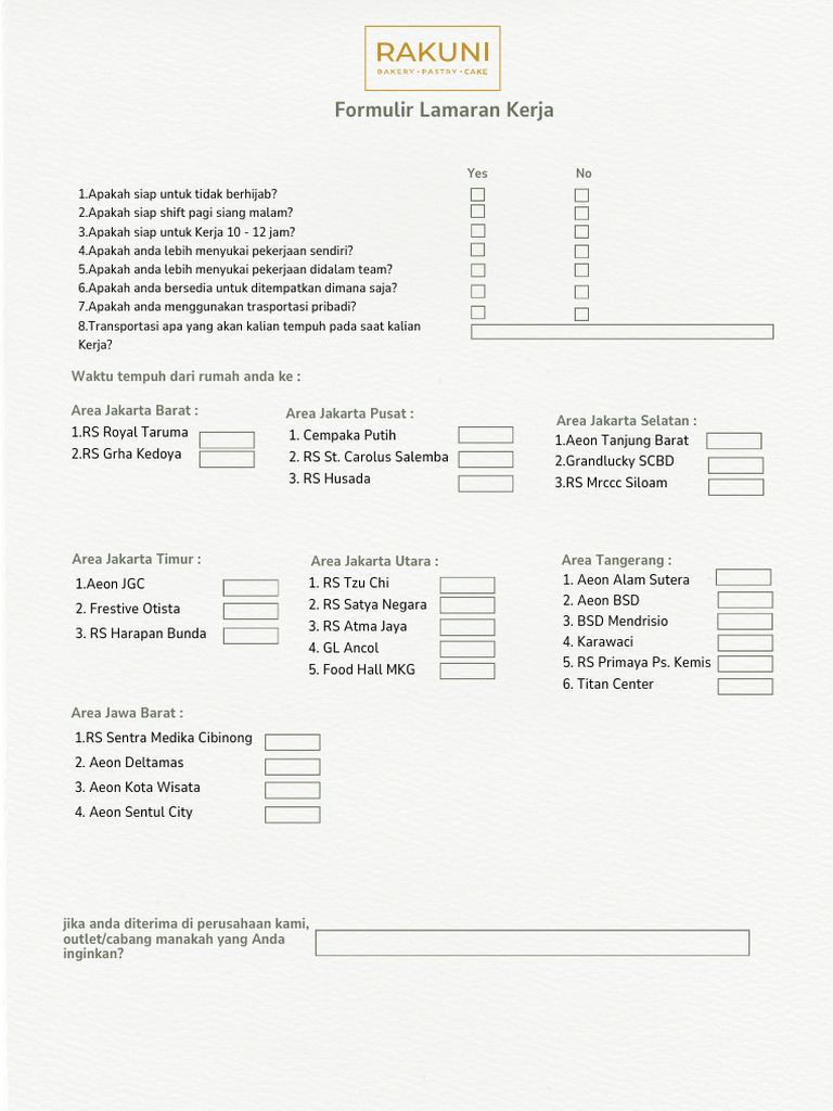 Form Lamaran Rakuni Bakery | PDF