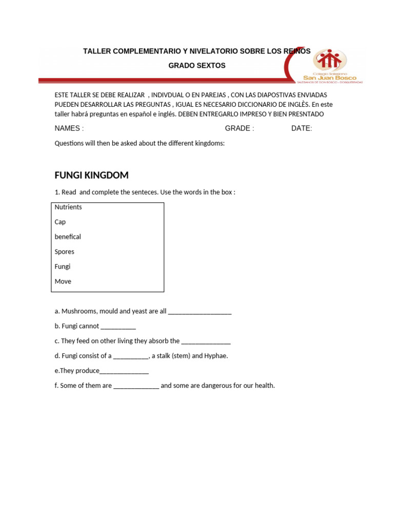 Taller Complementario y Nivelatorio Sobre Los Reinos | PDF