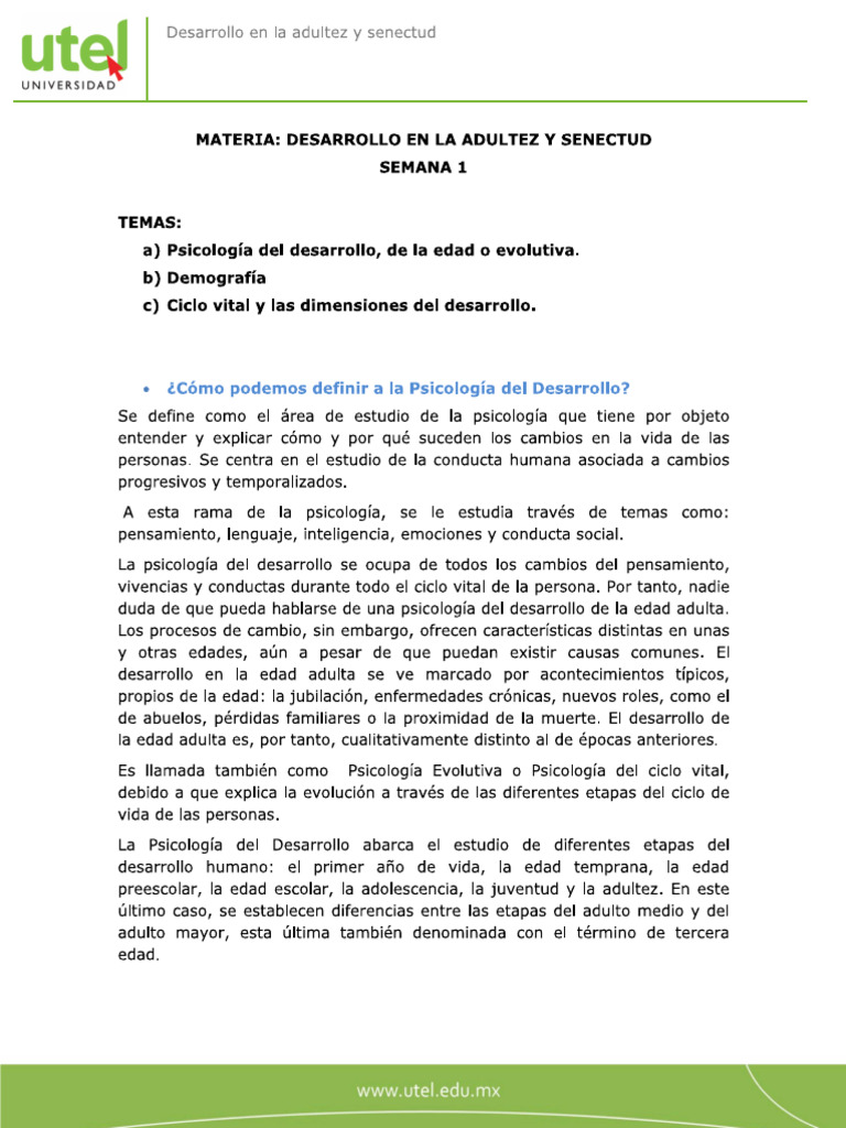 Desarrollo en La Adultez y Senectud S1 | PDF