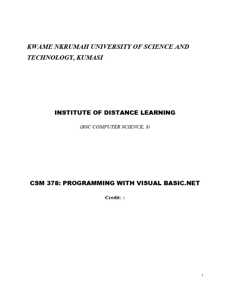 CSM 378 Programming With VB | PDF
