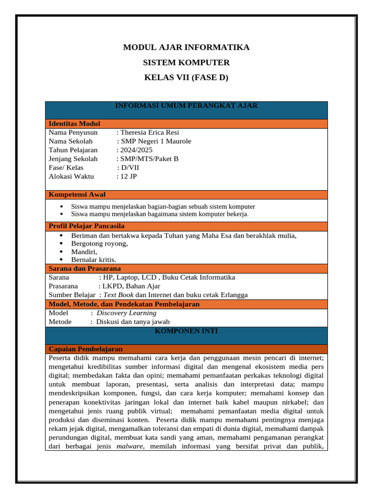 MODUL AJAR INFORMATIKA SISTEM KOMPUTER | PDF MODUL AJAR INFORMATIKA SISTEM KOMPUTER | PDF