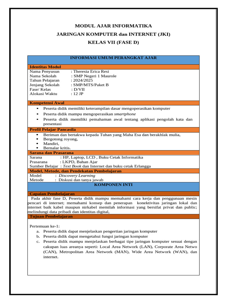 BAB 3 Modul Ajar Jaringan Komputer Dan Internet (JKI) | PDF
