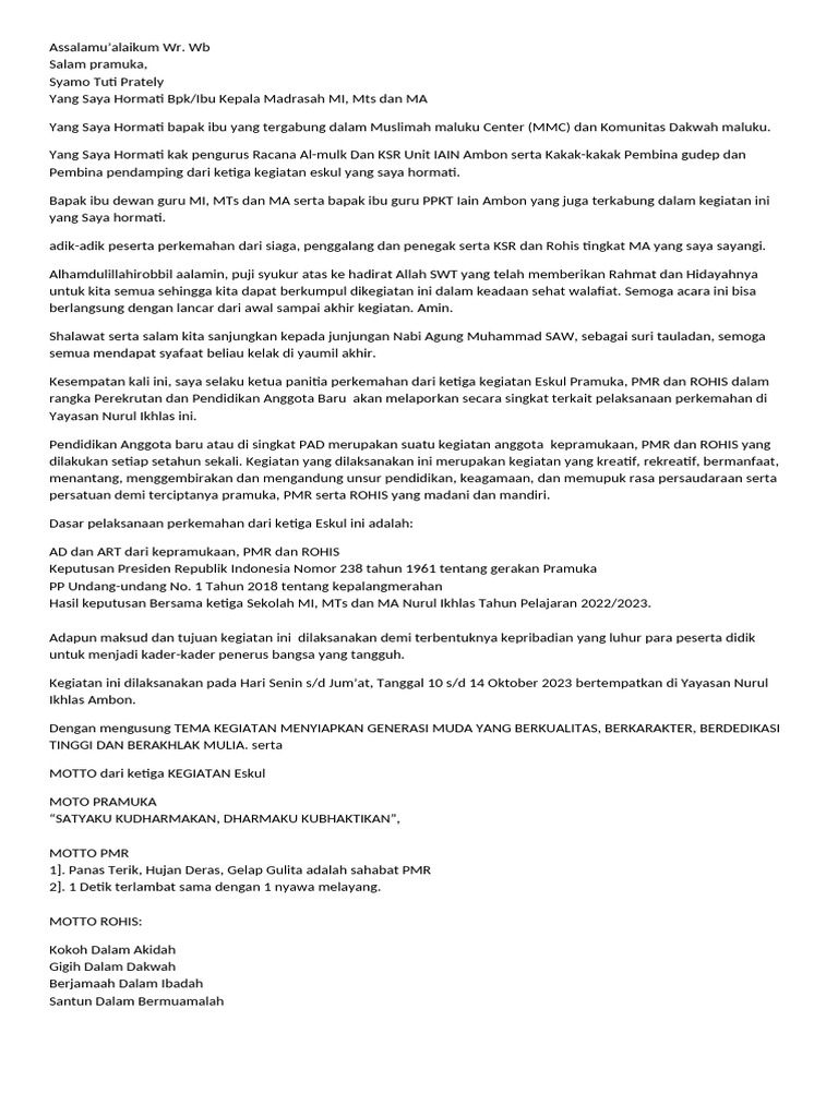 Laporan Ketua Panitia Eskul | PDF