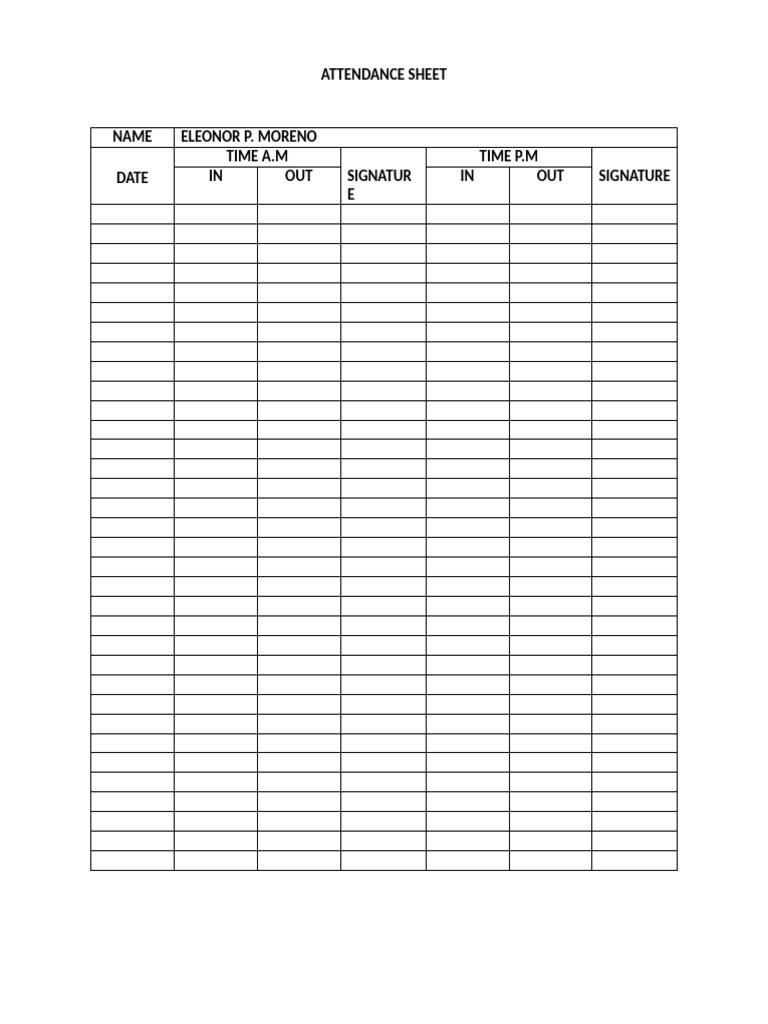 Attendance Sheet Dtr. | PDF