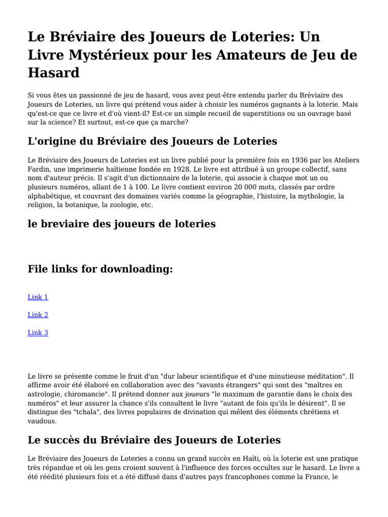 Le Bréviaire Des Joueurs de Loteries | PDF
