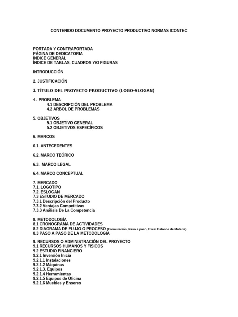 Contenido Documento Proyectos P. Normas Icontec | PDF