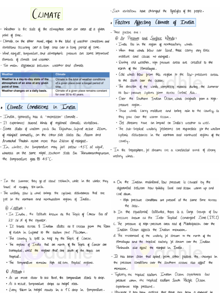 Climate - Class 9 | PDF