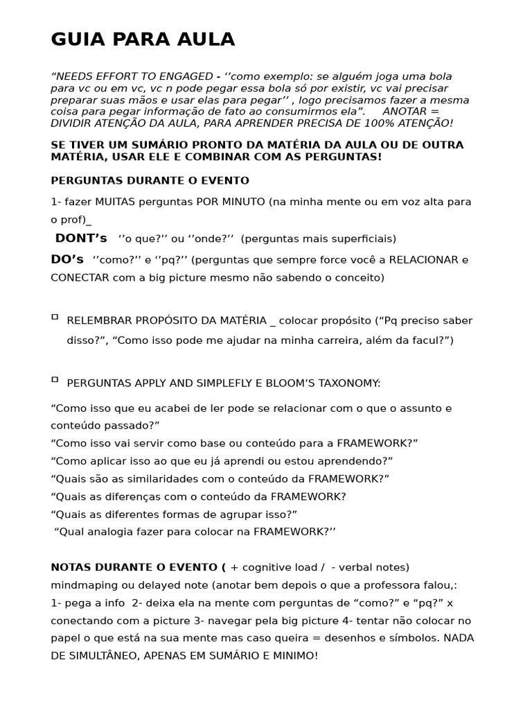 CHECKLIST Aula | PDF