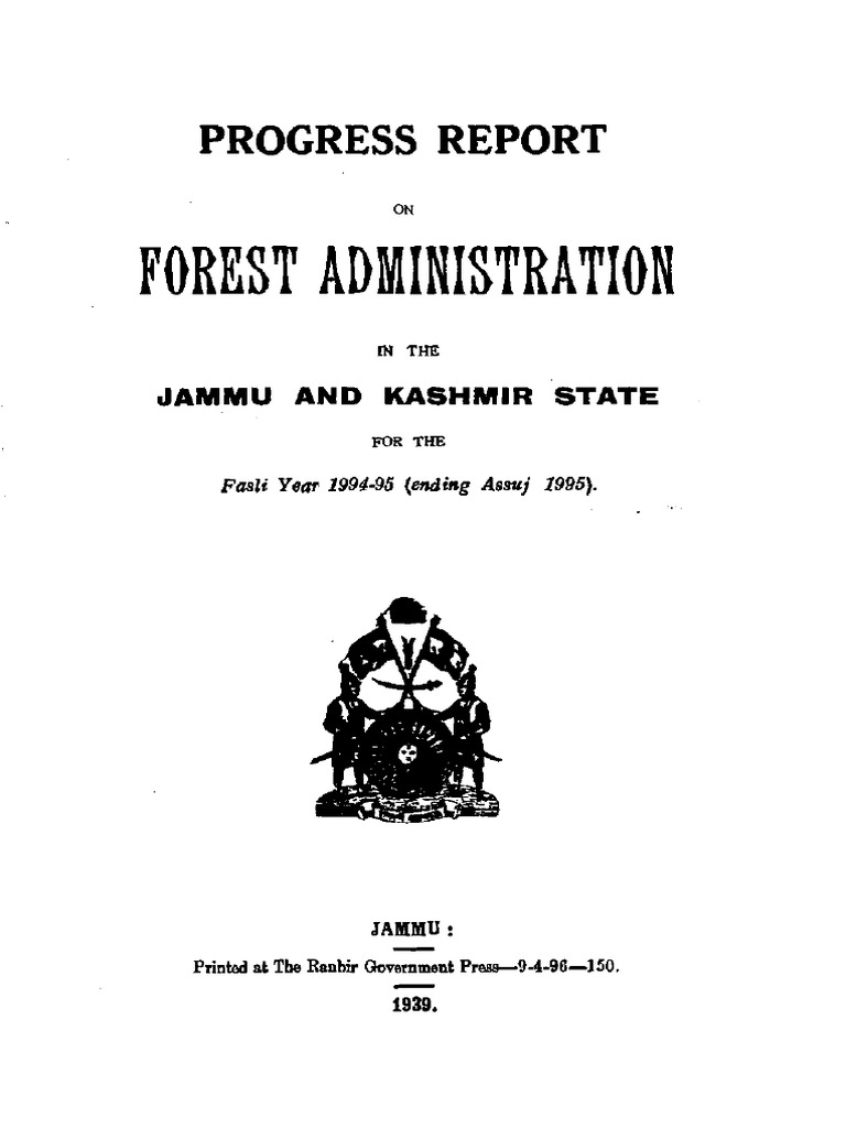 Progress Report On Forest Administration in The Jammu and Kashmir For ...