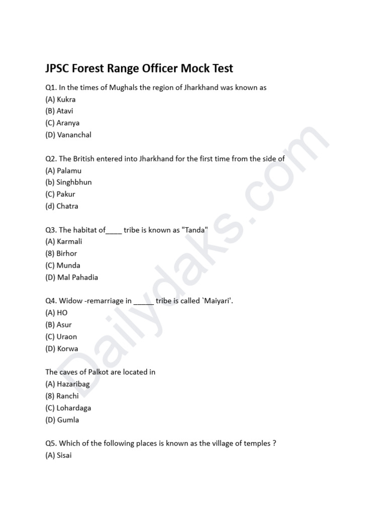 JPSC Forest Range Officer Mock Test | PDF