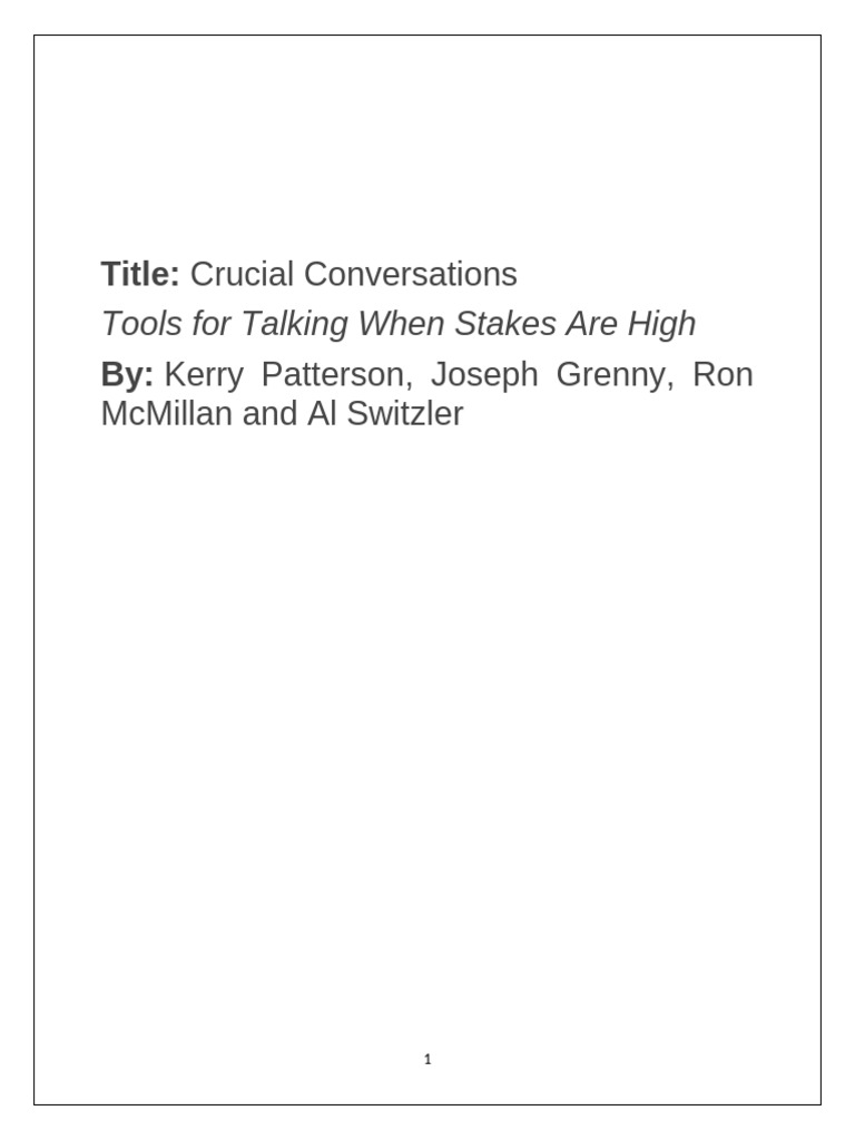 Crucial Conversations | PDF
