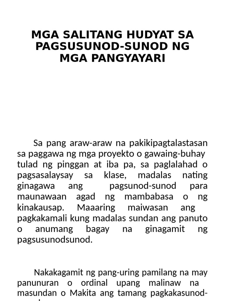 MGA SALITANG HUDYAT SA PAGSUSUNOD-SUNOD NG MGA PANGYAYARI (Recovered) | PDF