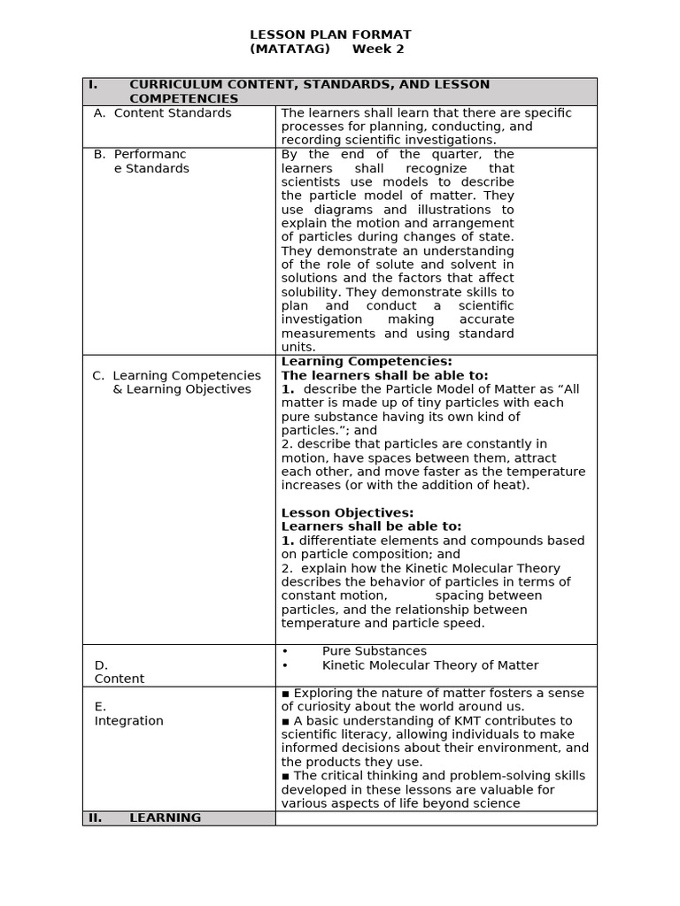 LP - Matatag Enhanced Science (Week 2) | PDF