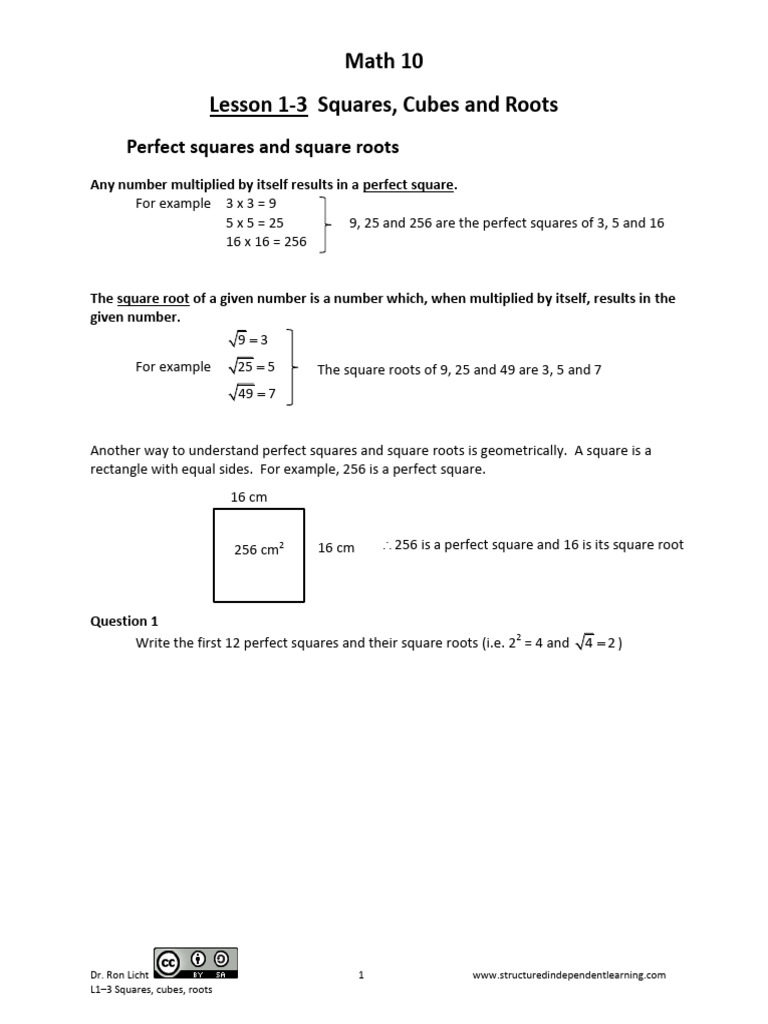 L1-3 Squares, Cubes, Roots | PDF