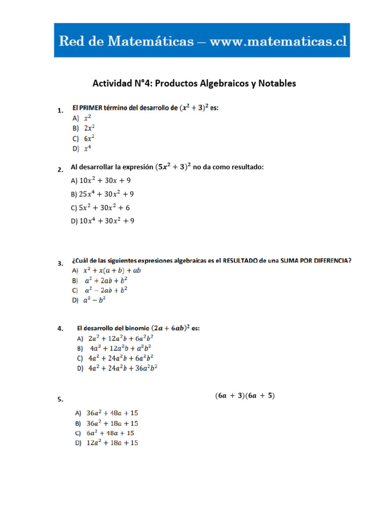 Guia-N°4_Productos-Algebraicos-y-Notables | PDF