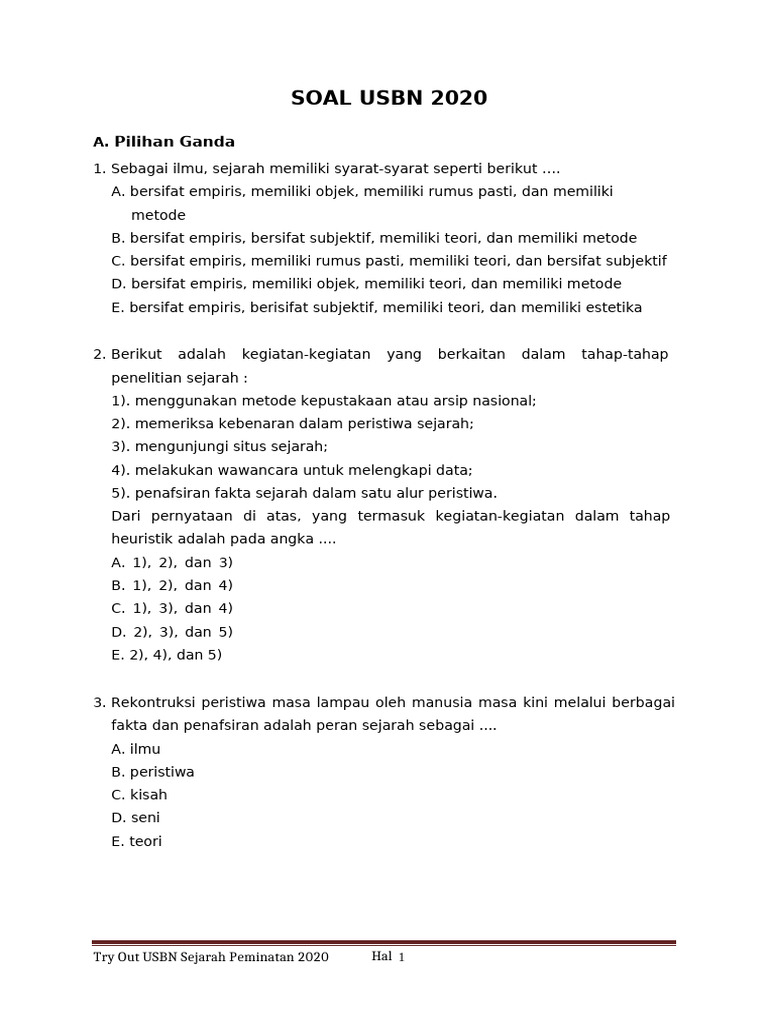 Soal Usbn 2020: Pilihan Ganda | PDF