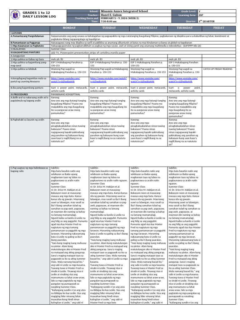 DLL - Esp 5 - Q3 - W2 | PDF
