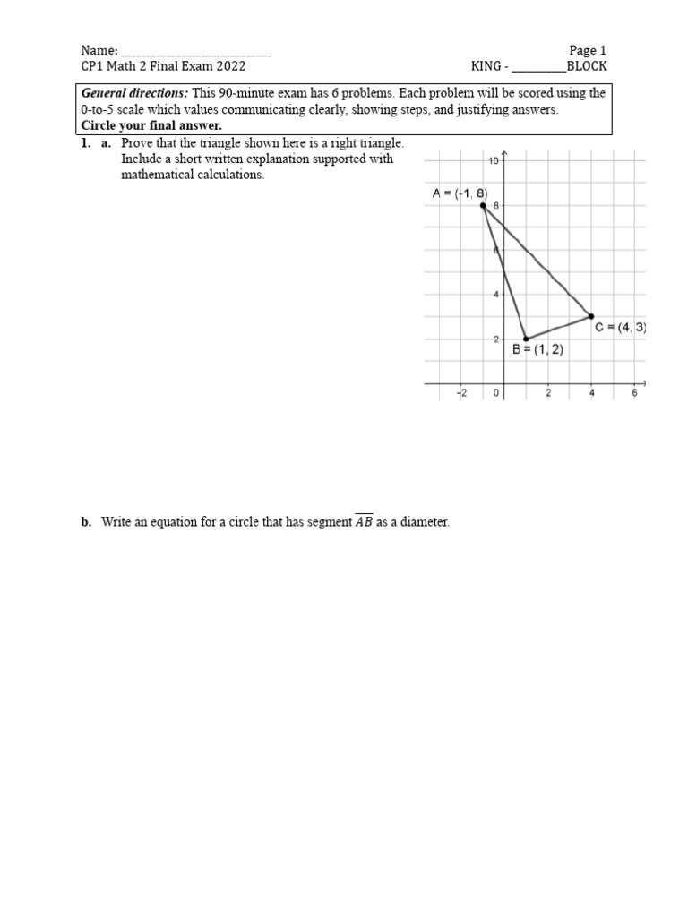Math2 cp1 Finalexam2022 | PDF