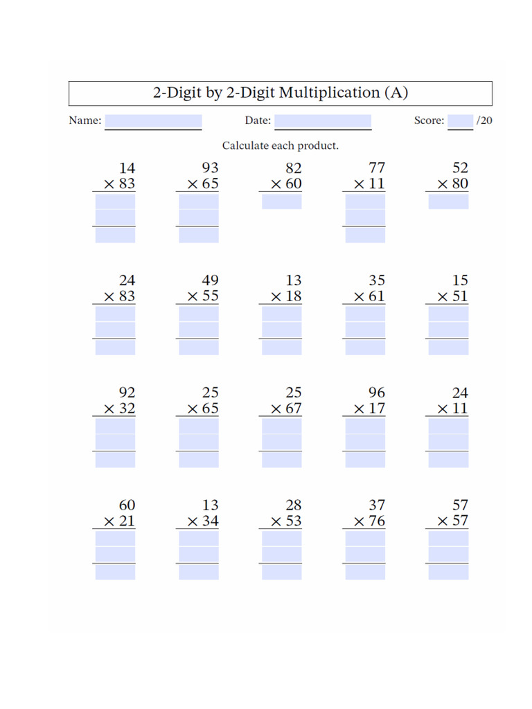 P4 Multiplication by 2 digit Practice | PDF
