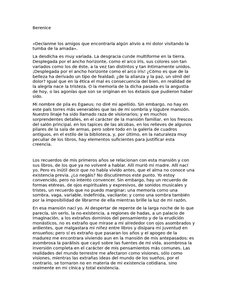 Berenice - Edgar Allan Poe | PDF | Edgar Allan Poe | Religión y ...