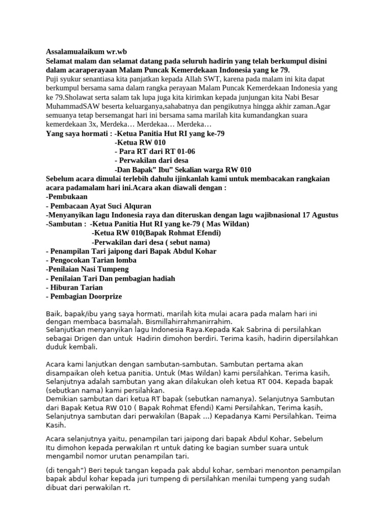 Susunan Acara Hut Ri 79 | PDF