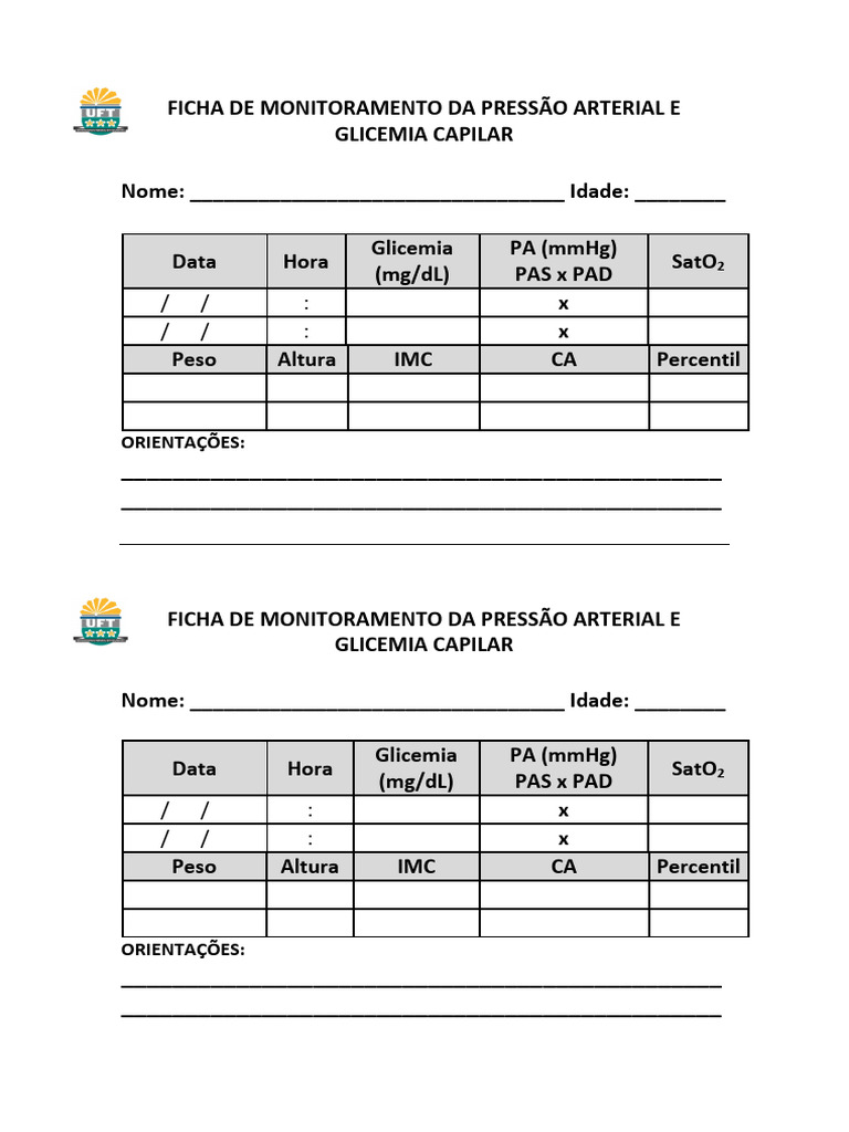 FICHA DE MONITORAMENTO DA PRESSÃO ARTERIAL | PDF