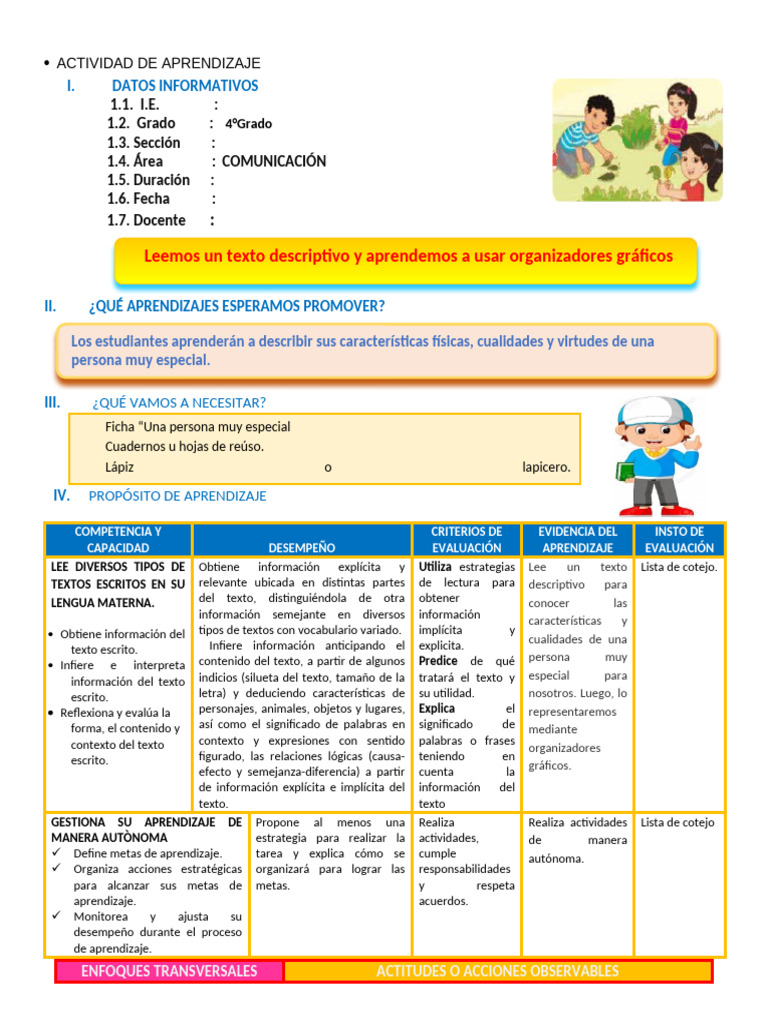 D3 A2 SESION COM. Leemos Un Texto Descriptivo y Aprendemos A Usar ...