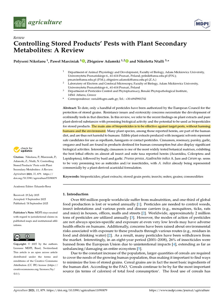 Controlling Stored Products Pests With Plant Secondary Metabolites A ...