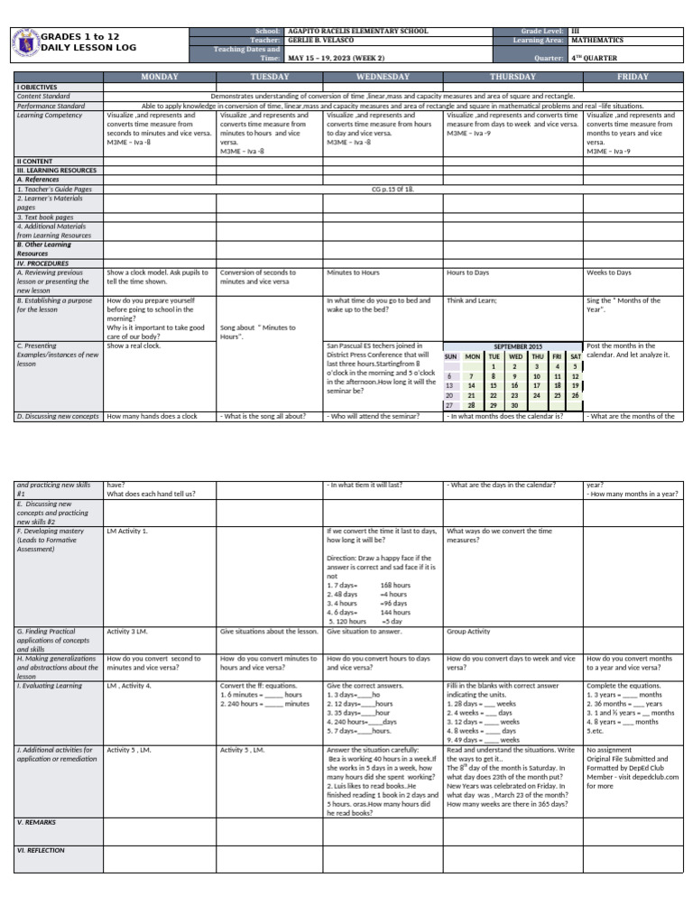 DLL - Mathematics 3 - Q4 - W1 | PDF